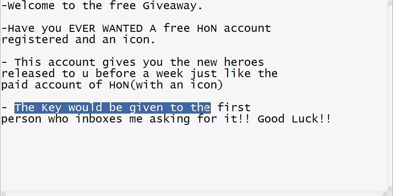 Free Paid HoN Account Giveaway - YouTube