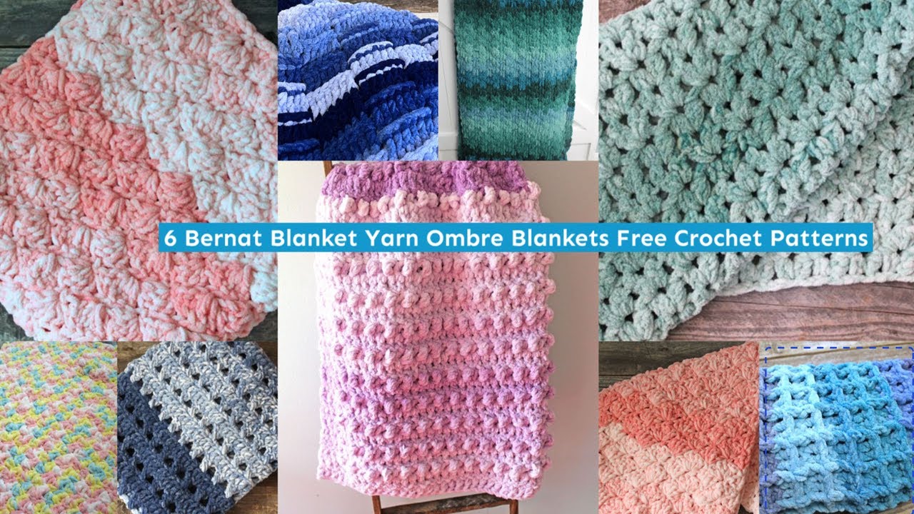 8 Bernat Blanket Yarn Crochet Blanket Patterns Super Chunky Yarn Ombre ...