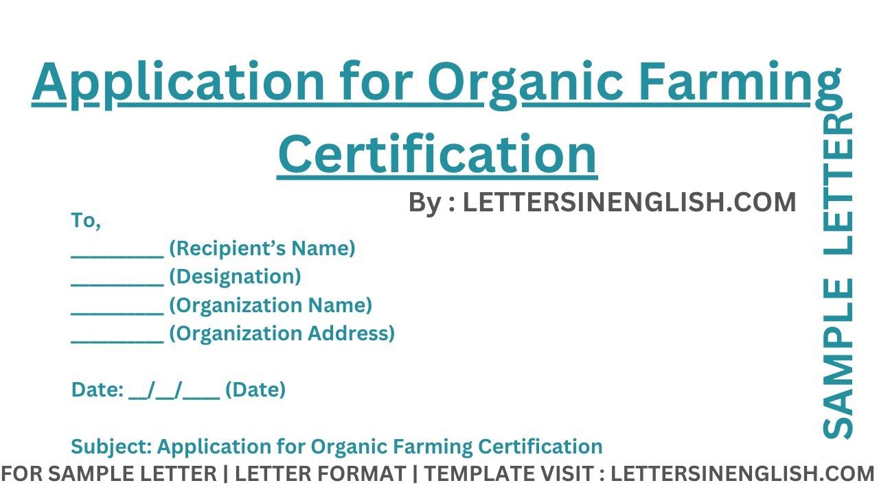 Application for Organic Farming Certification - Application Requesting ...