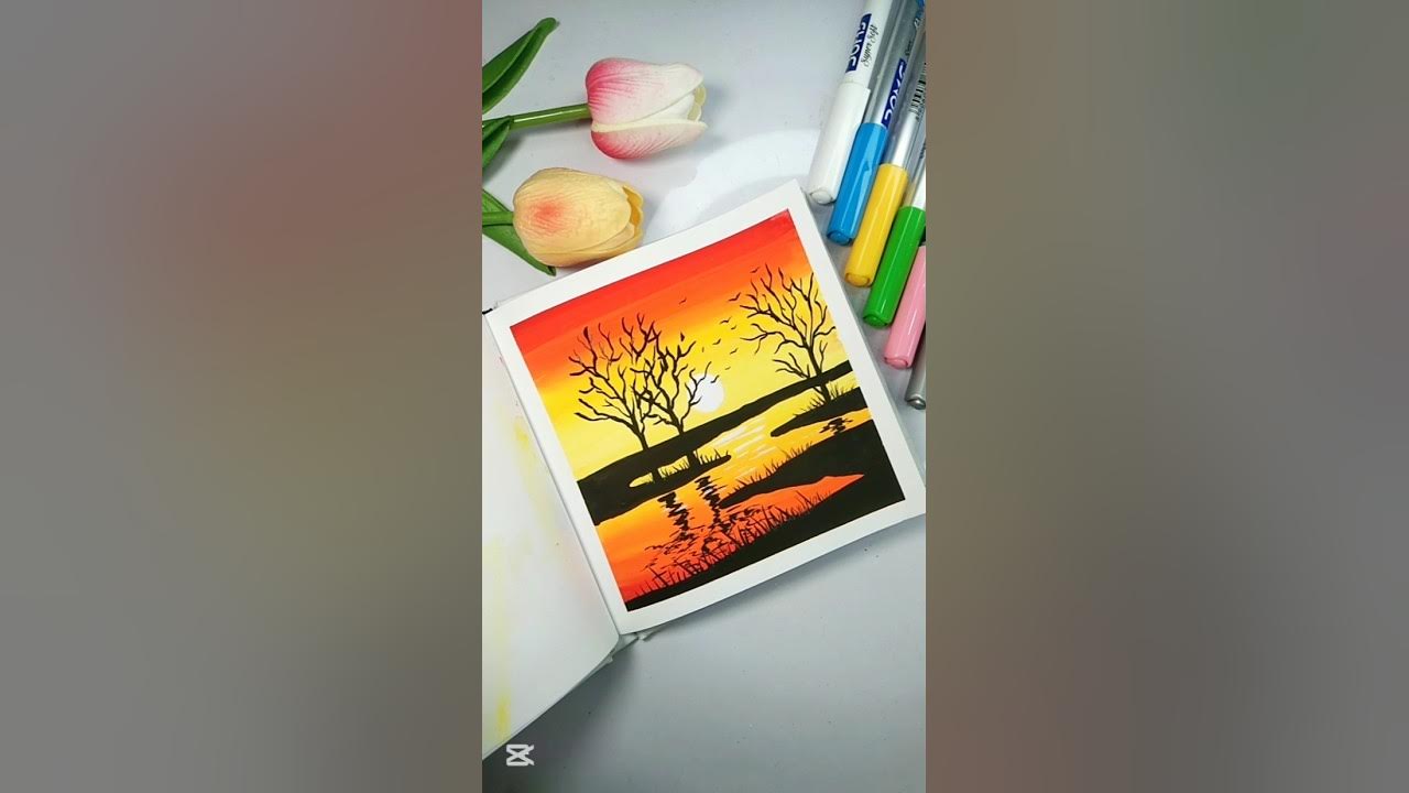 Easy scenery painting idea #art #scenary #painting #drawing #simplescenery #easydrawing #music# ...