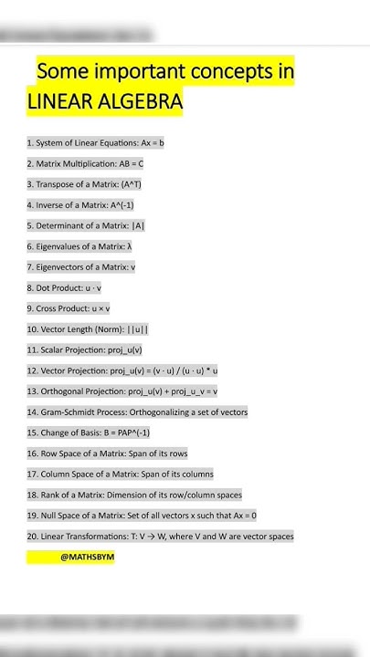 important concepts in LINEAR ALGEBRA #linear #algebra #shorts #eigen # ...