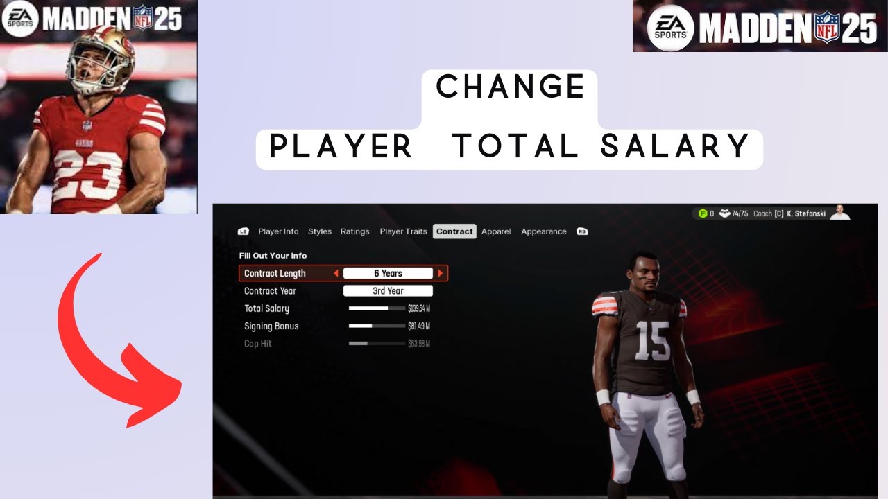 How to Change Player Total Salary And signing Bonus in Madden NFL 25 ...