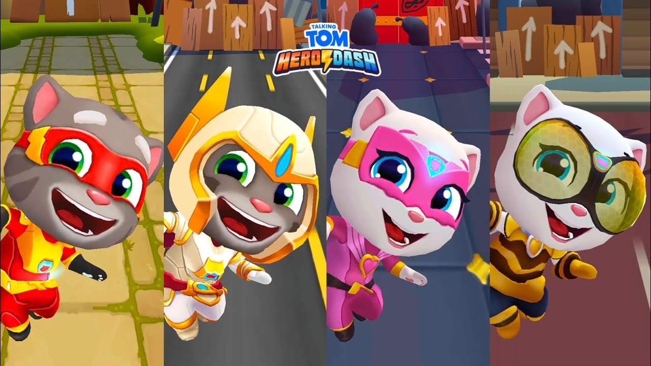 Talking Tom Hero Dash Super Tom vs Platinum Tom vs Super Angela vs ...