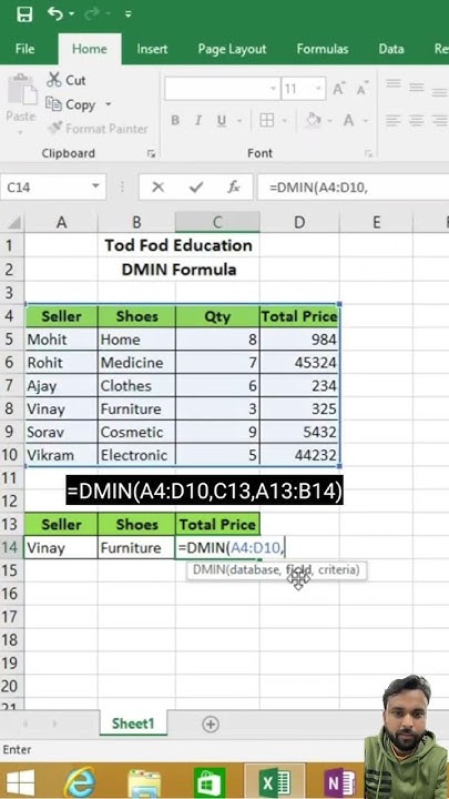 How To Use Dmin Formula In Excel Excel Formula Hacks Exceltips Shorts Youtubeshorts