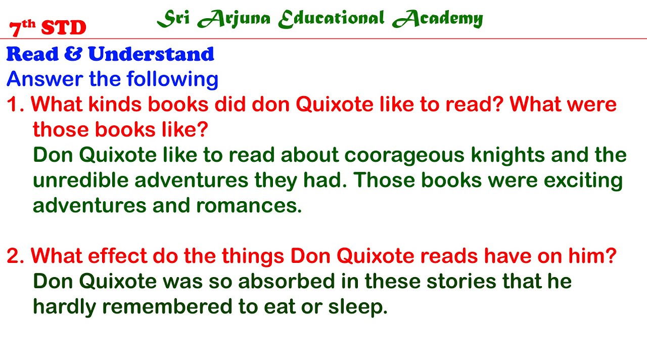 7th Standard English Term 2 | Prose 1, Adventures of Don Quixote | Read ...