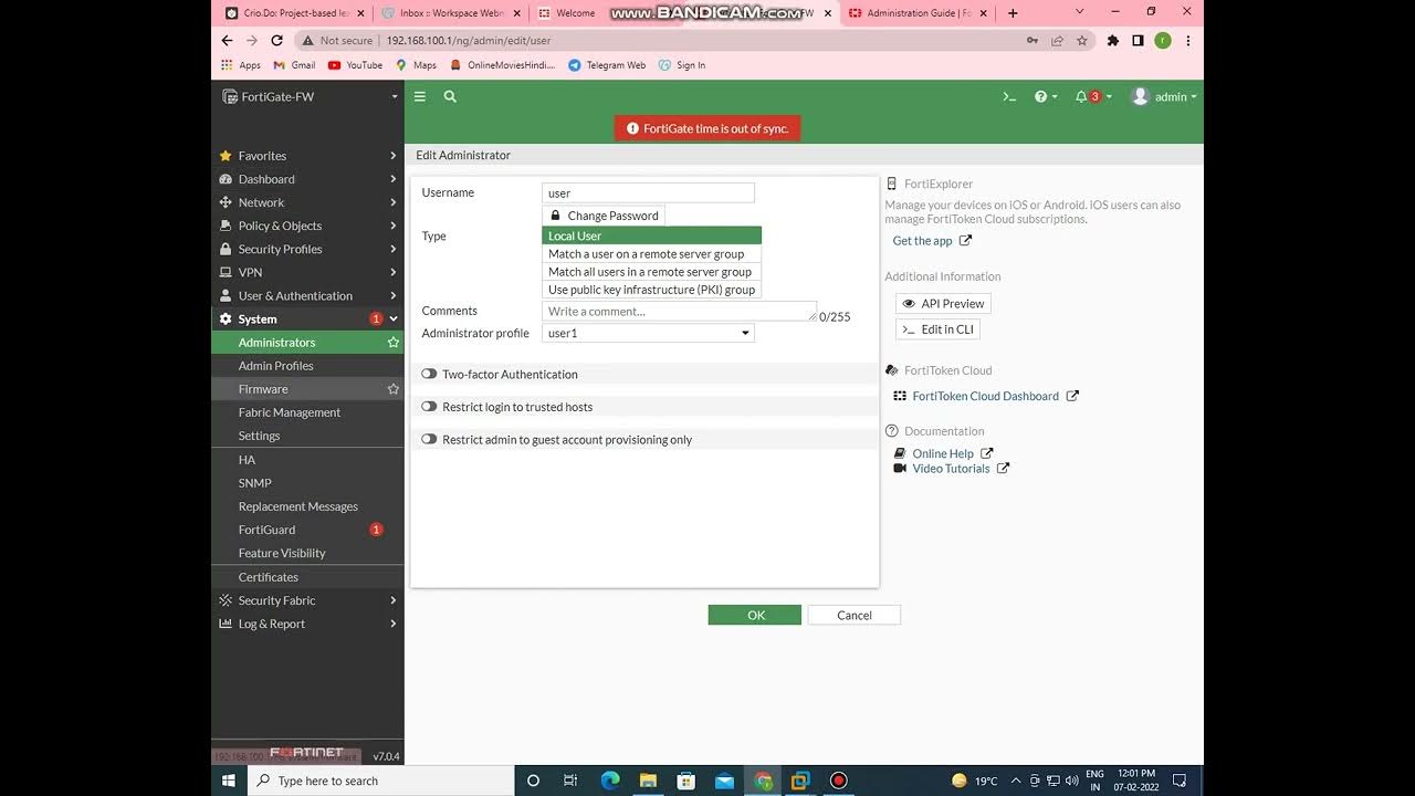 FortiGate Firewall Create New User Normal Access - YouTube