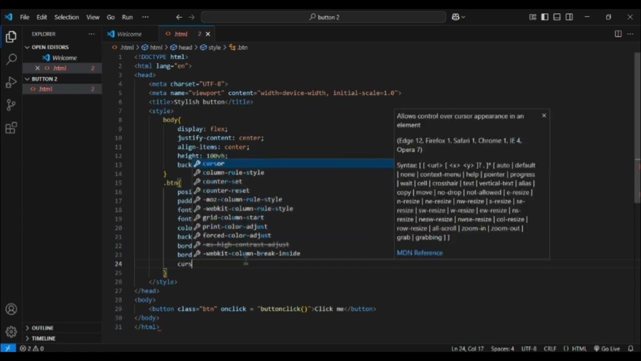 How to create a stylish button in html css and java script - YouTube