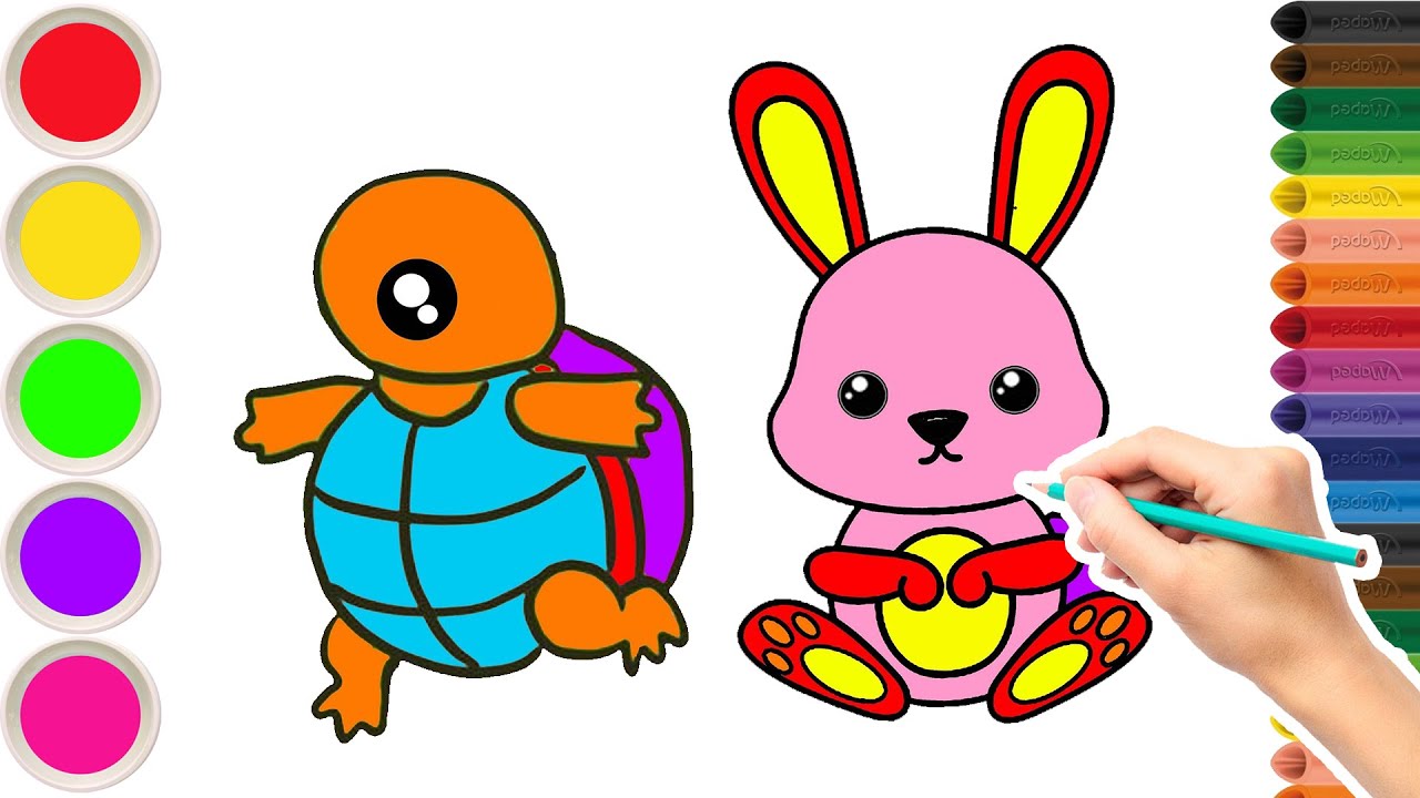 Let's draw and color a turtle and a rabbit and listen to the story of ...