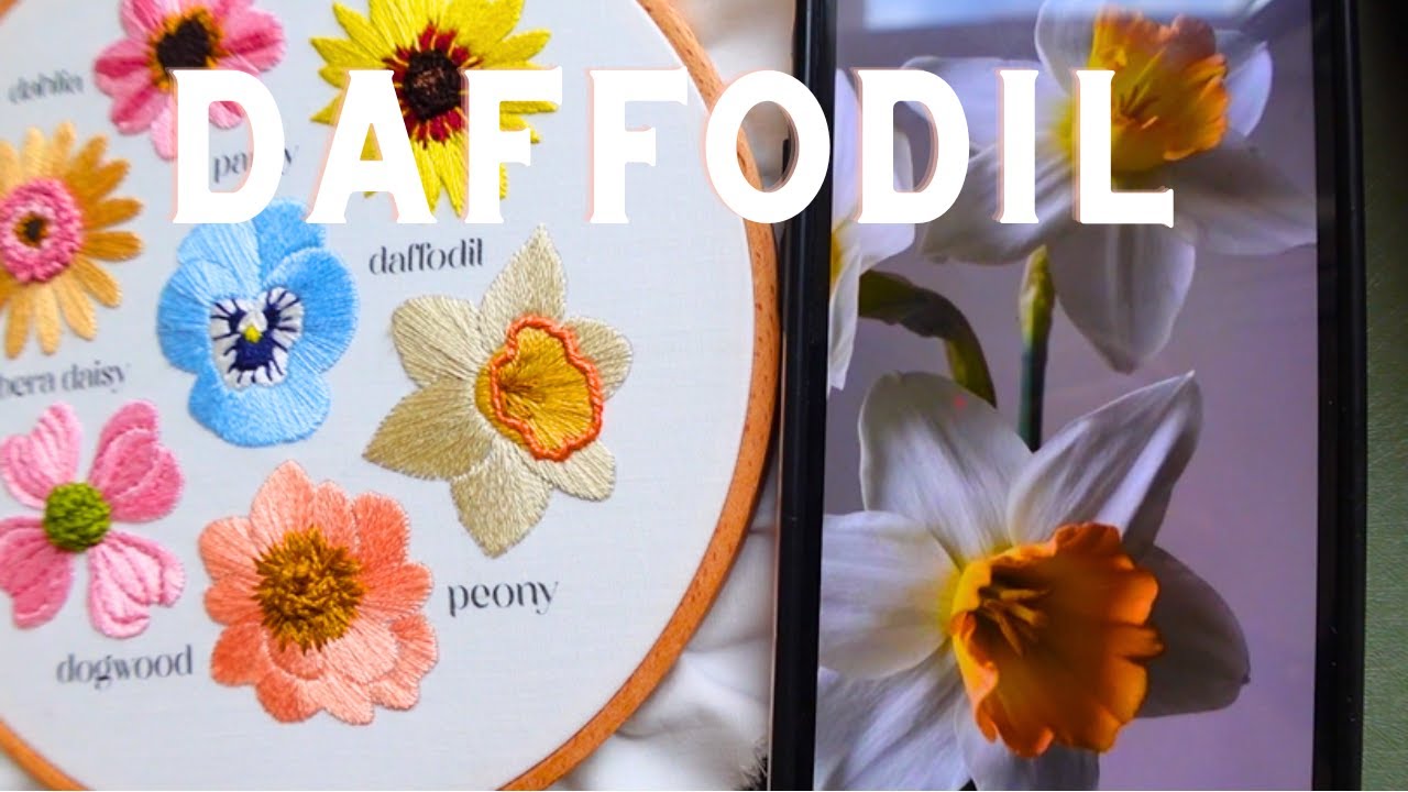 Stitching a daffodil using three stitches! Bouquet sampler embroidery ...