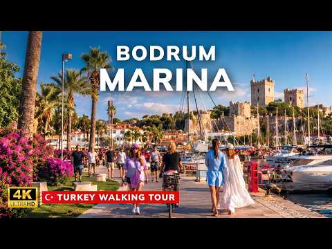 Bodrum Marina Yürüyüş Turu | Lüks Yatlar ve Alışveriş Caddeleri | Türkiye | 4K