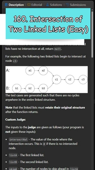 160. Intersection of Two Linked Lists (Easy) #coding #leetcode #programming - YouTube