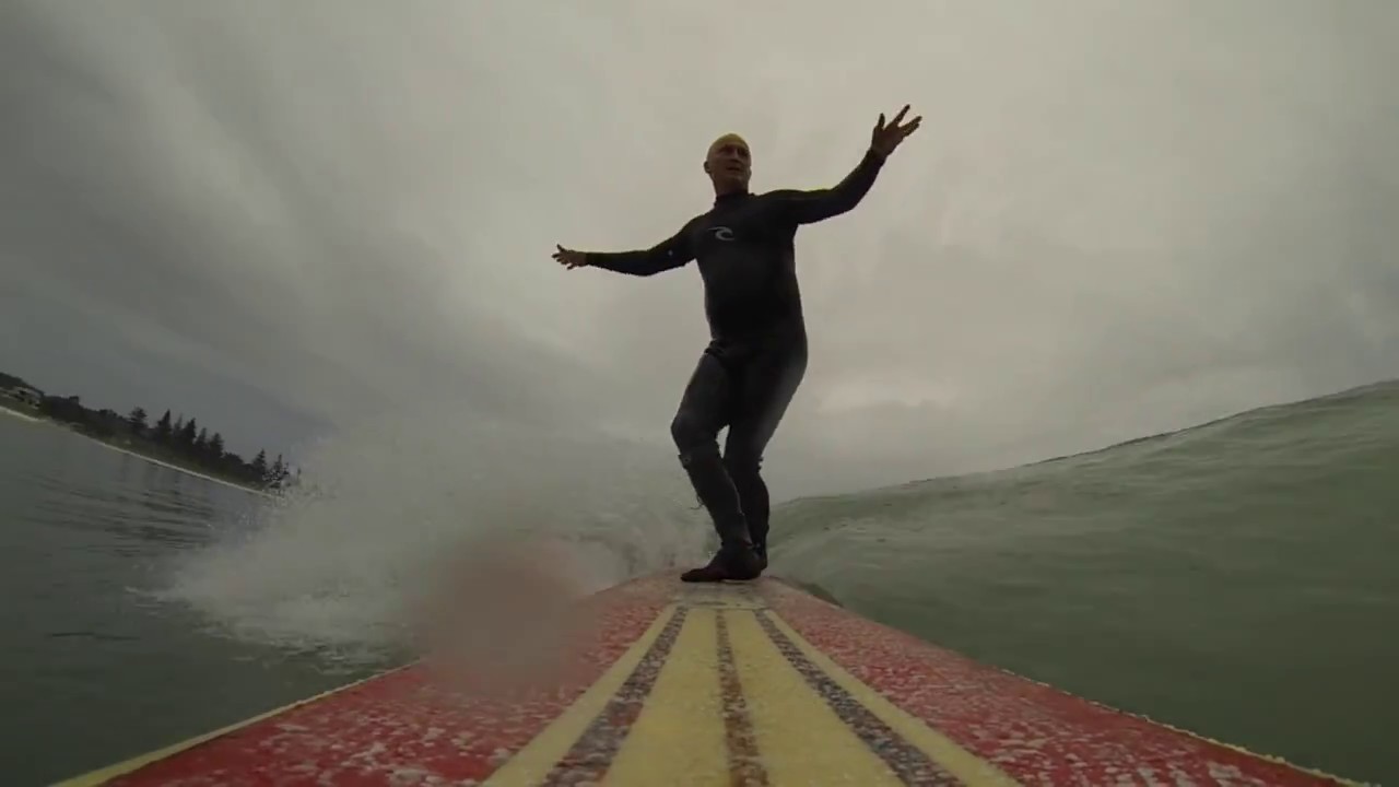 Surfing a Bob Davie 12 foot surfboard - YouTube