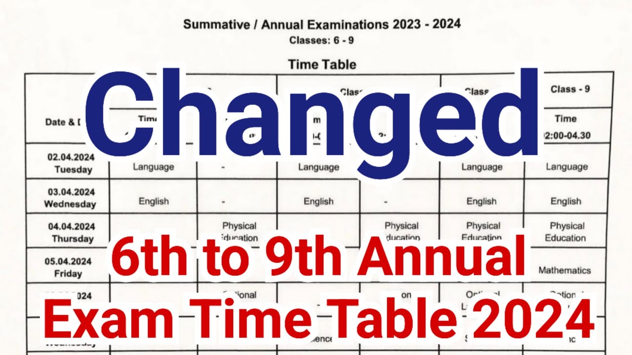 6std to 9std Annual Exam Time Table change 2024|6 to 9 reversed Annual ...