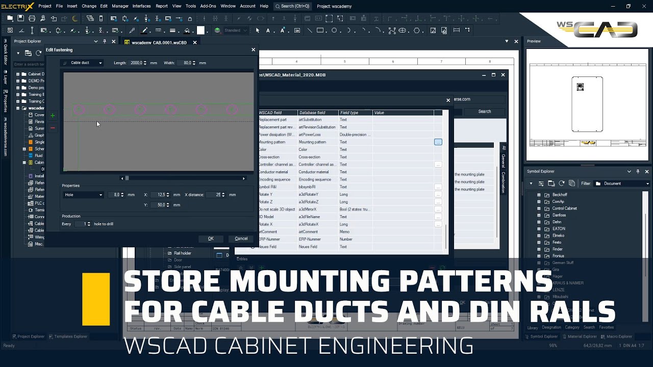 WSCAD Tutorial | Store mounting patterns for cable ducts and DIN rails ...