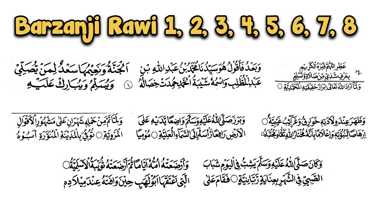 BARZANJI RAWI 1 SAMPAI 8 NADA JIHARKAH - YouTube