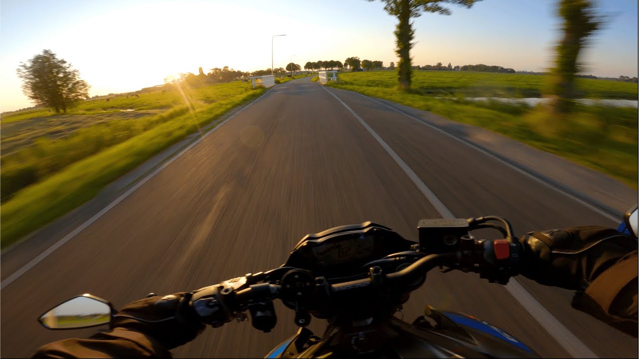 AMAZING Sunset Drive ll SUZUKI GSXS750 YOSHIMURA EXHAUST ll POV DRIVE ...