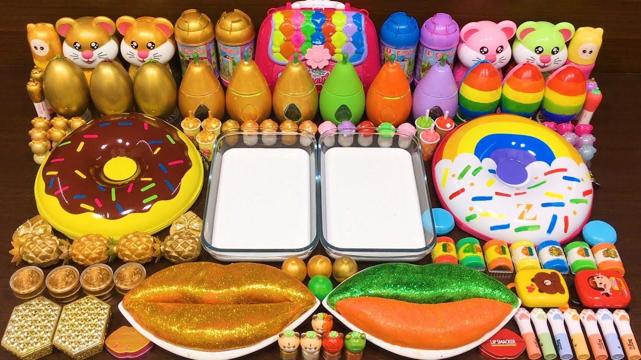 RAINBOW vs GOLD! Mixing Random into GLOSSY Slime ! Satisfying Slime ...