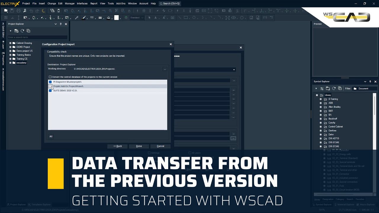WSCAD Tutorial | Data transfer from the previous version | Getting ...