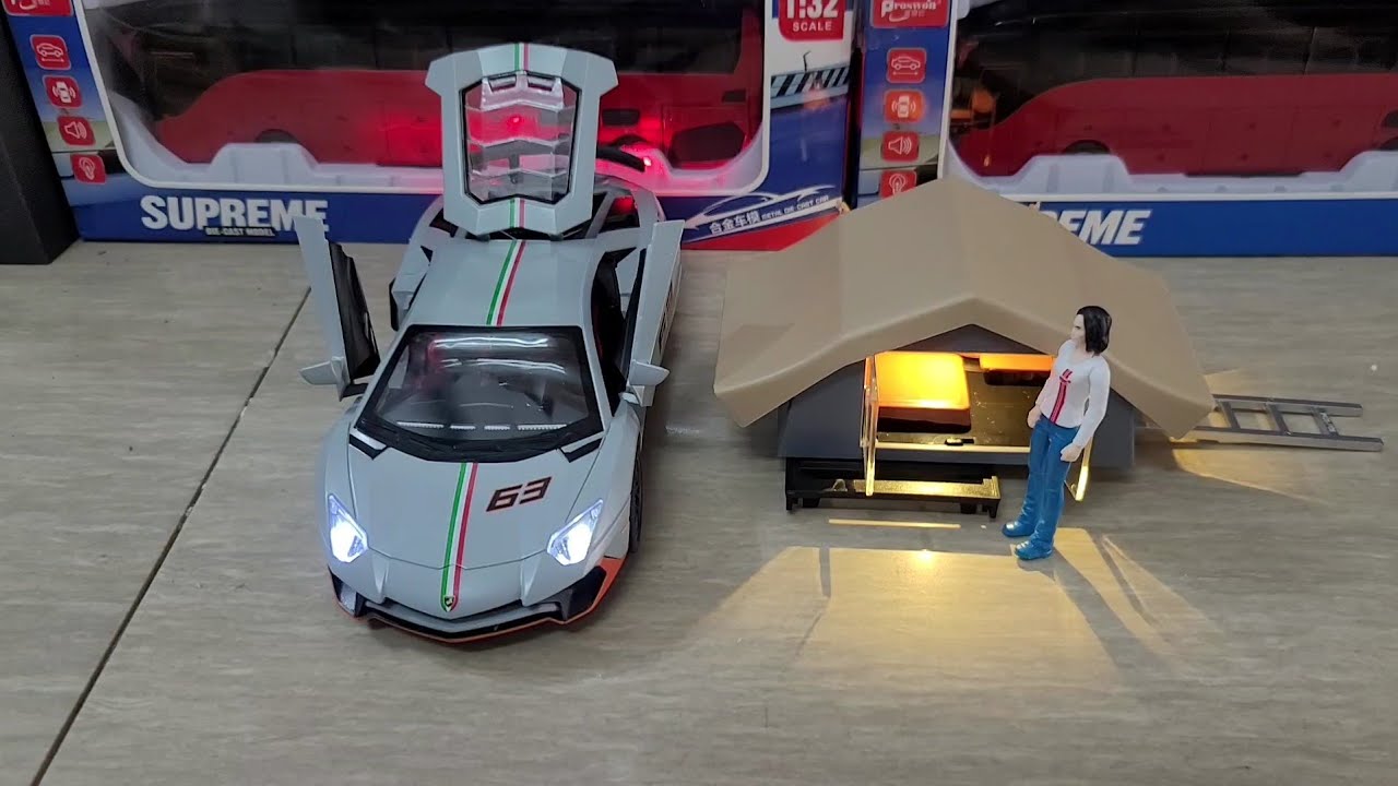 Review Lamborghini SVJ 63 LP780-4 Gray vs Camping RV 1/24 scale diecast ...