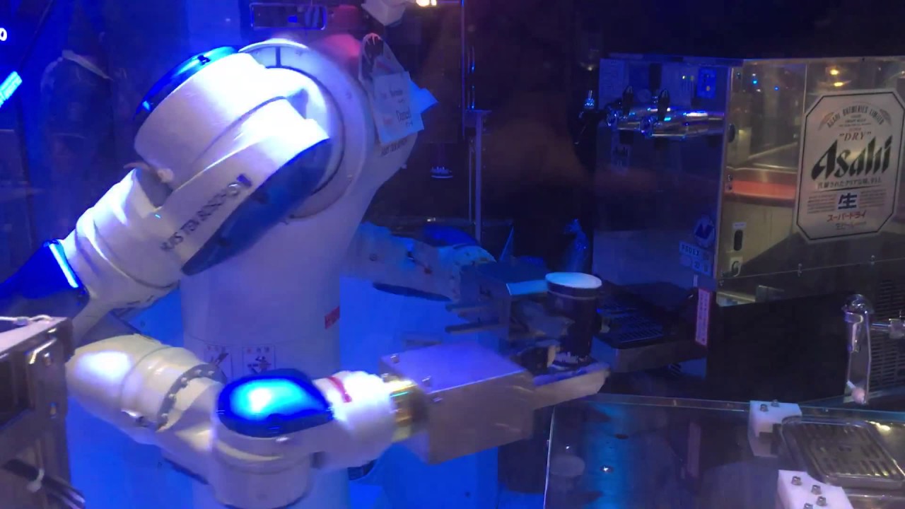 Serving beer by a robot - YouTube