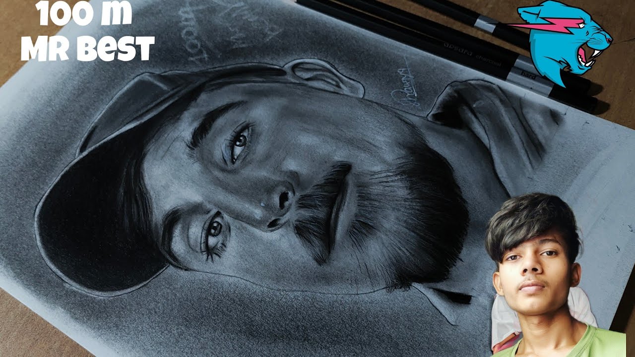 @MrBeast Drawing with charcoal pencil 100 m - YouTube