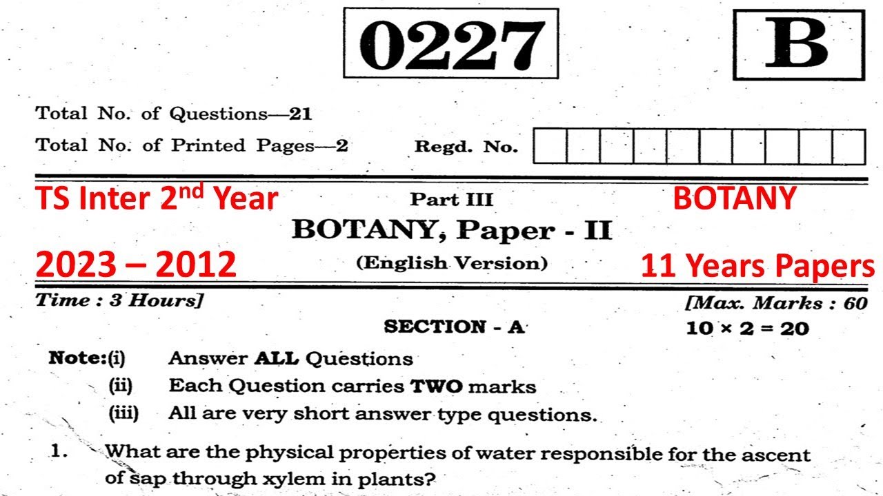 TS Inter 2nd Year Botany 2023, 2022, 2020, 2019, 2018, 2017, 2016 ...