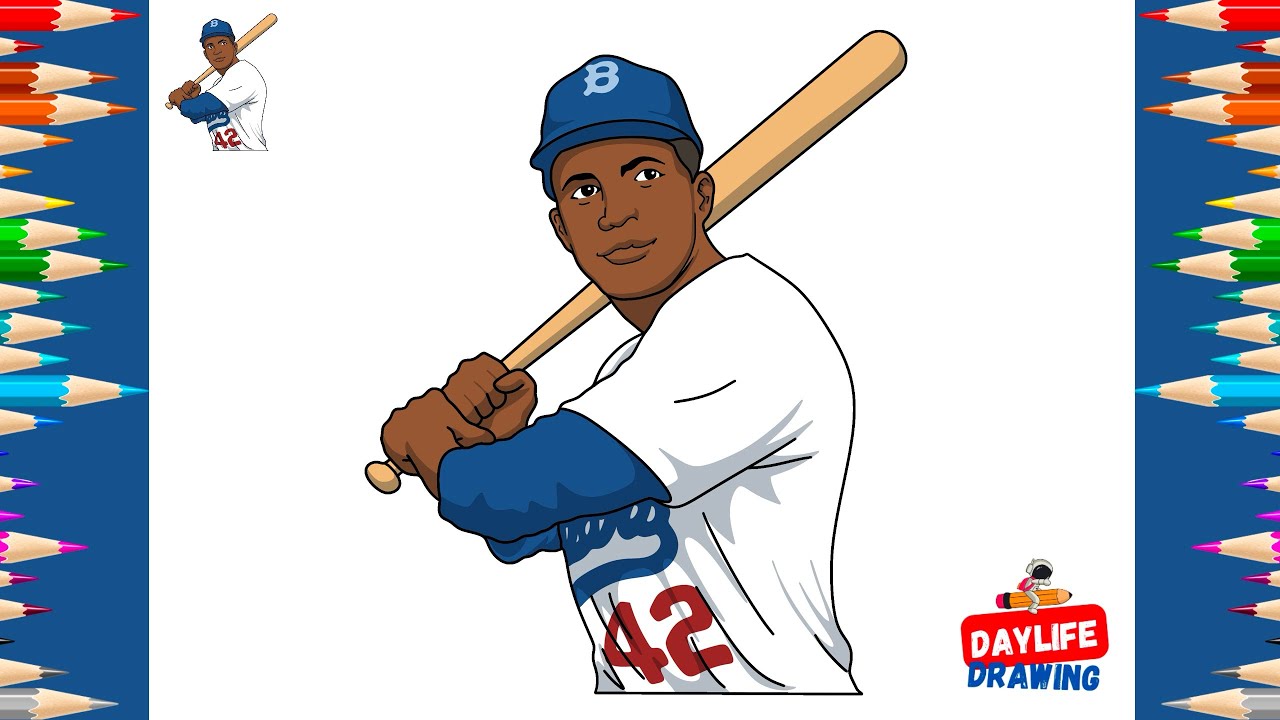 How to Draw Jackie Robinson | Step-by-Step Baseball Player Drawing ...