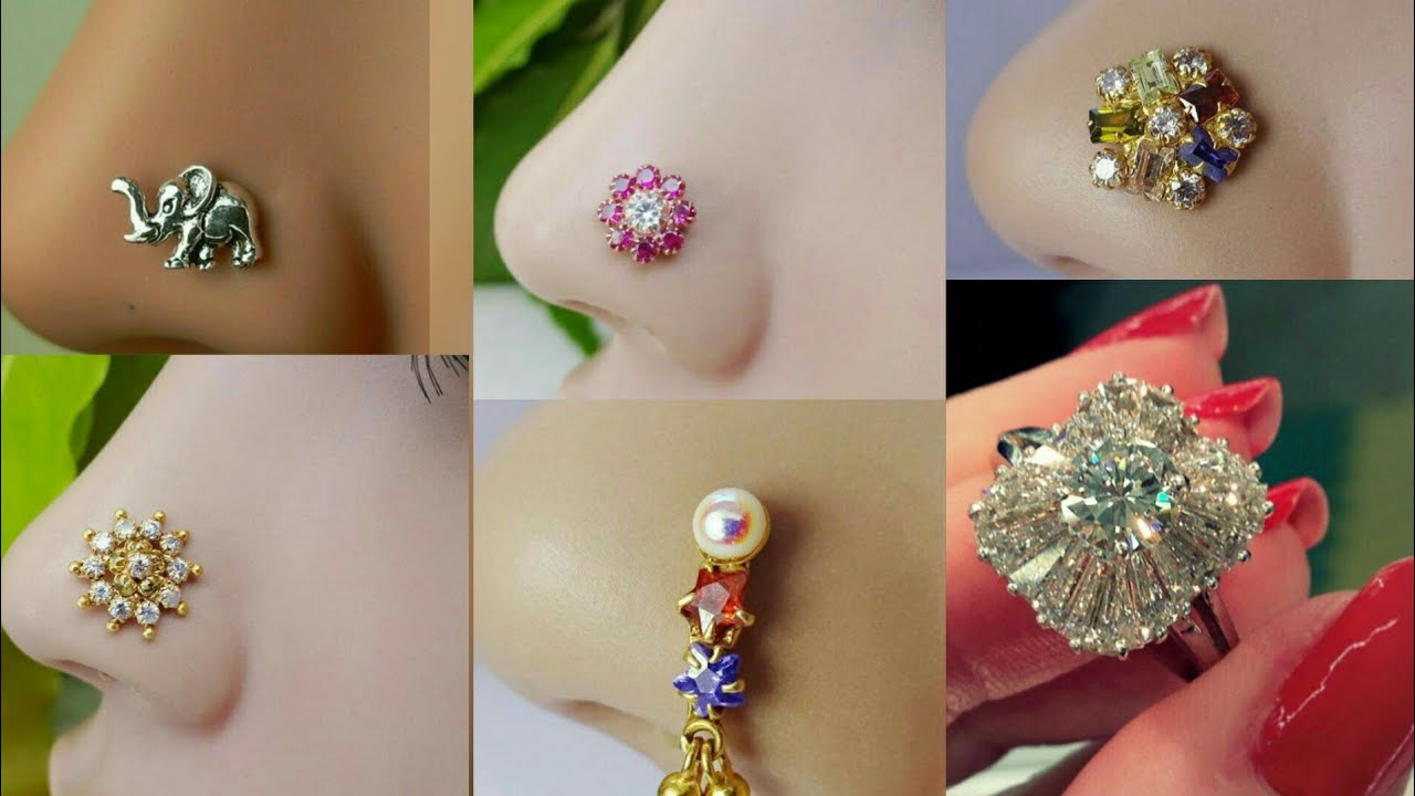 amazing and Stylish nose pins white and gold design jewellery good site ...