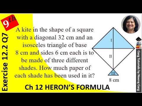 A kite in the shape of a square with a diagonal 32 cm and an isosceles ...
