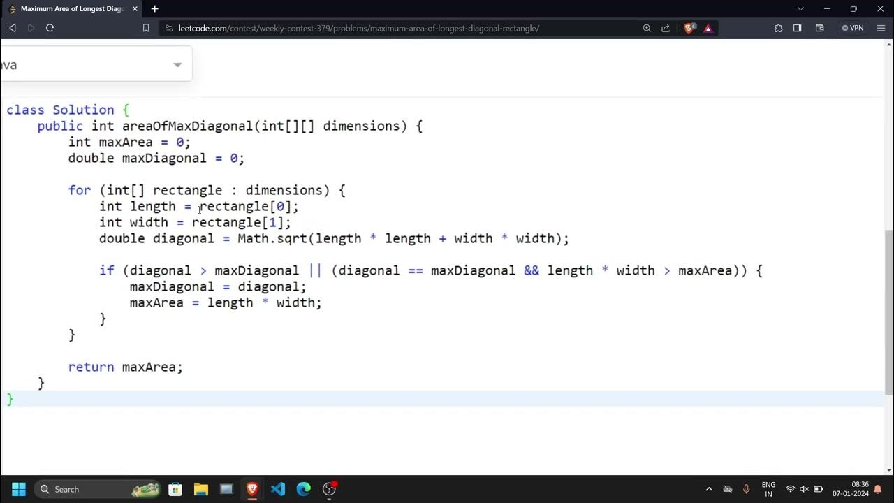 100170. Maximum Area of Longest Diagonal Rectangle - YouTube