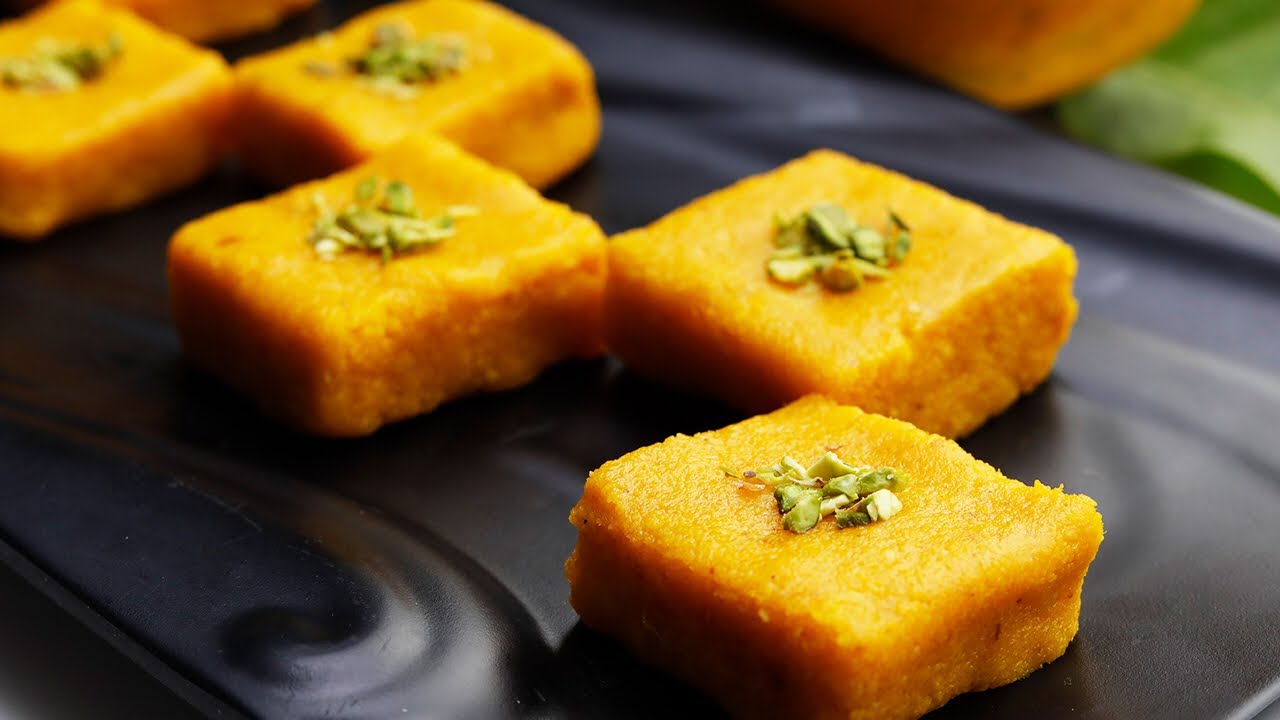 Mango Burfi Recipe | How to make 4 ingredient Mango Barfi at Home ...