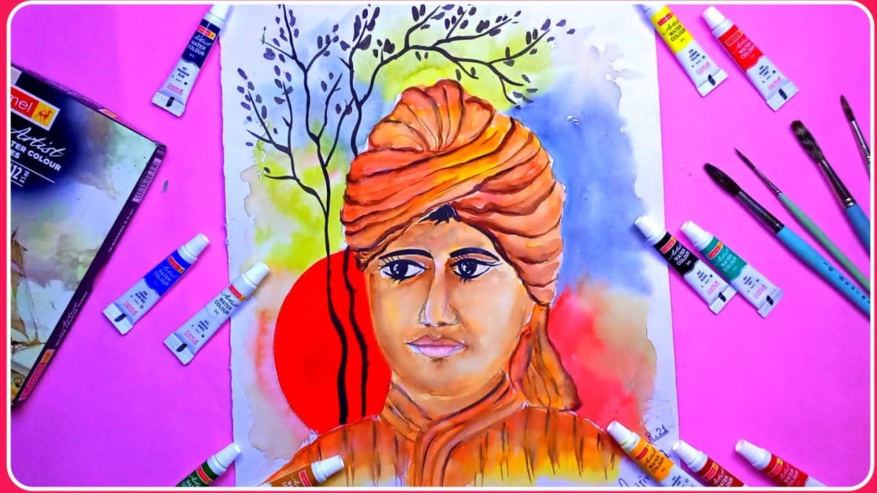 drawing of Swami Vivekananda//very easy step by step watercolor drawing ...