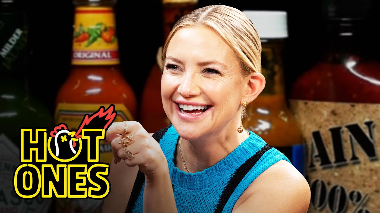 Kate Hudson Stays Positive While Eating Spicy Wings | Hot Ones - YouTube