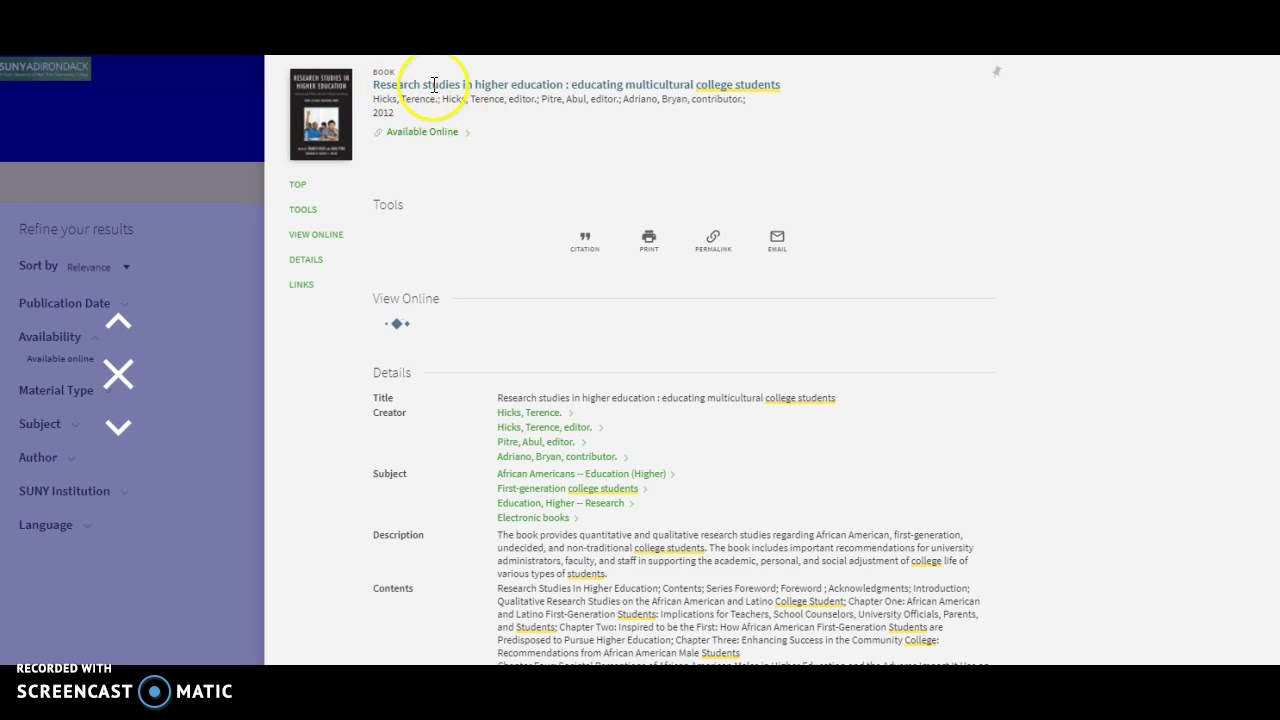 Finding Ebooks at the SUNY Adirondack Library - YouTube