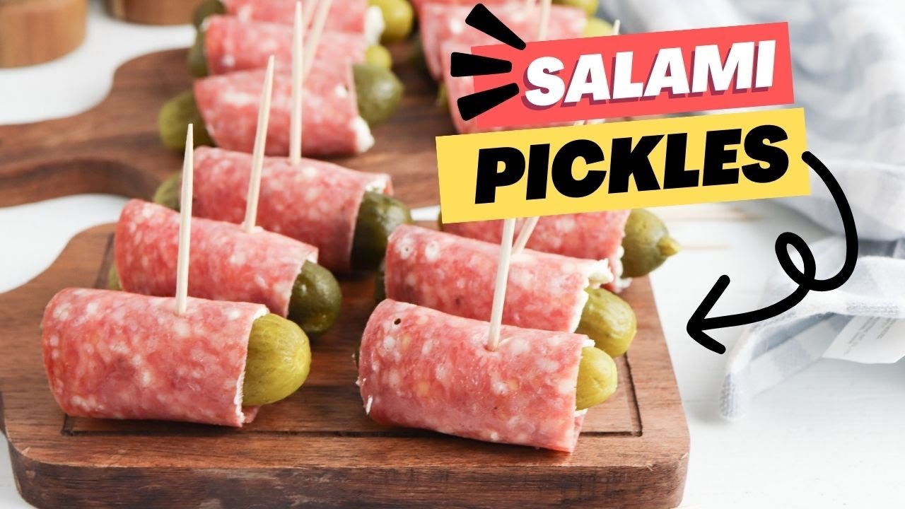 Salami Wrapped Pickles with Cream Cheese - YouTube