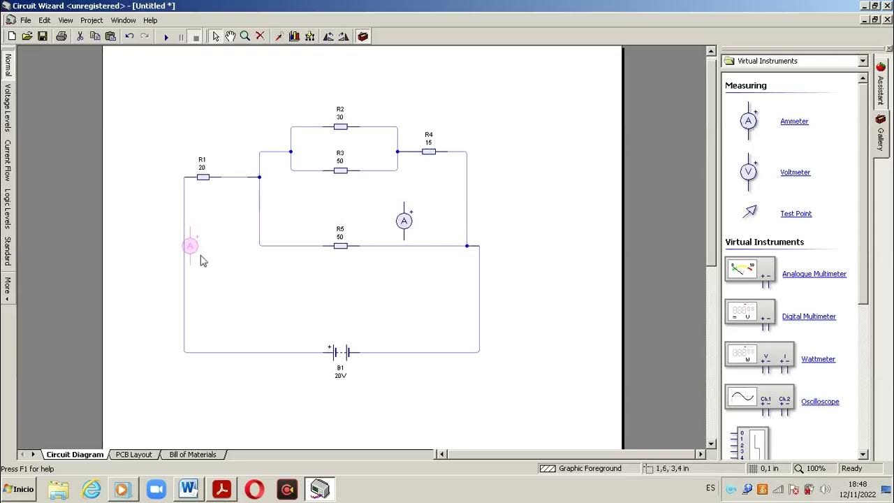 Simulación de un circuito eléctrico en el programa circuit wizard - YouTube