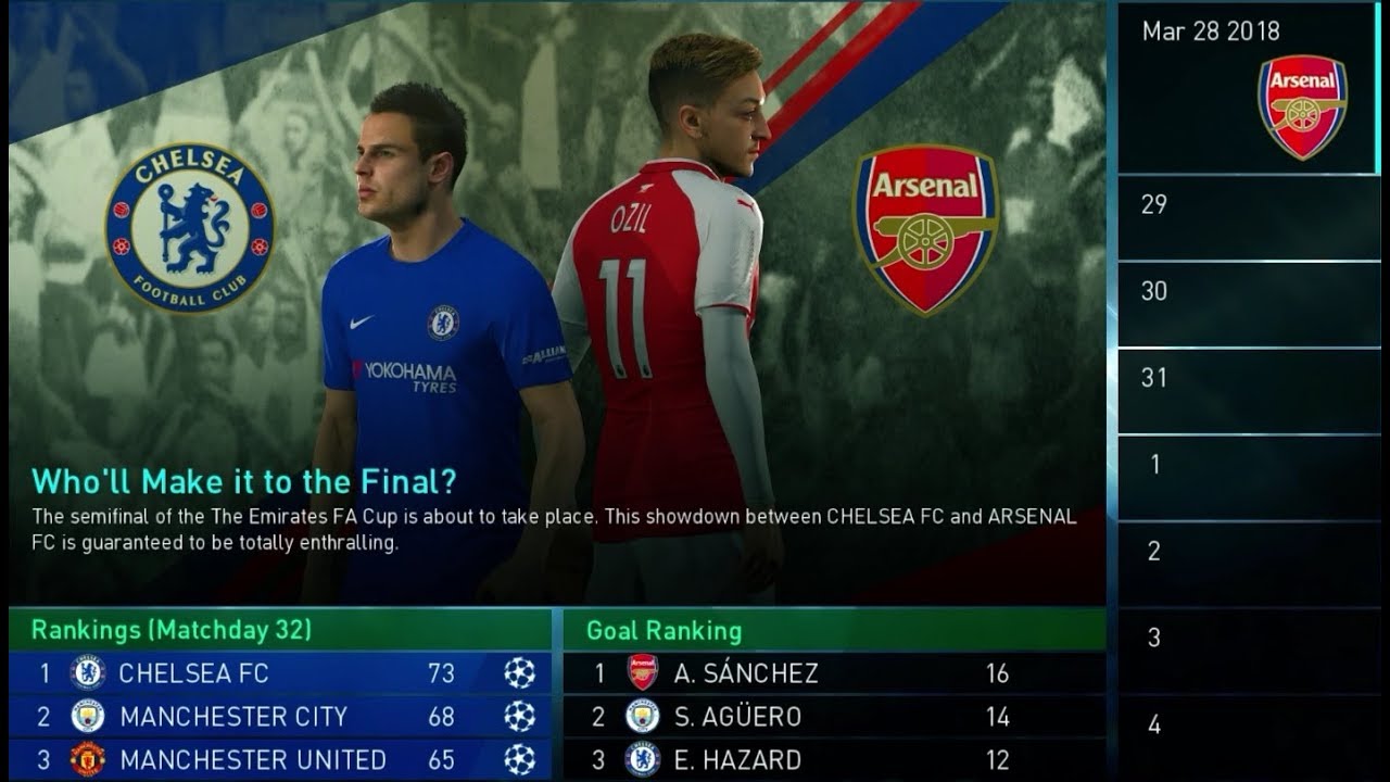 PES 2018 ML #21 "CHELSEA VS ARSENAL" FA CUP SEMI - YouTube