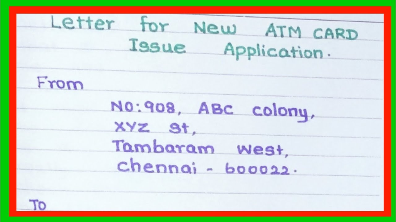 Write a Letter for New ATM card issue application in english || @jsj ...