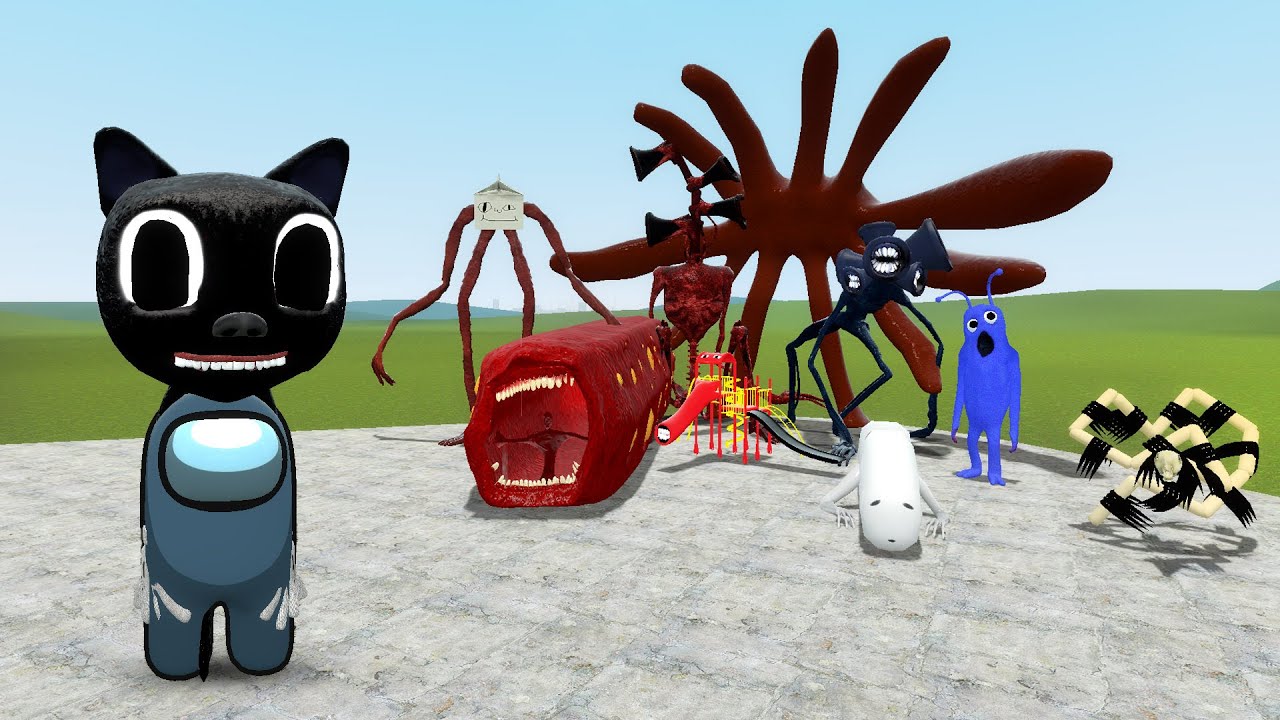 NEW AMONG US CARTOON CAT VS Trevor Henderson Creatures (Garry's Mod ...