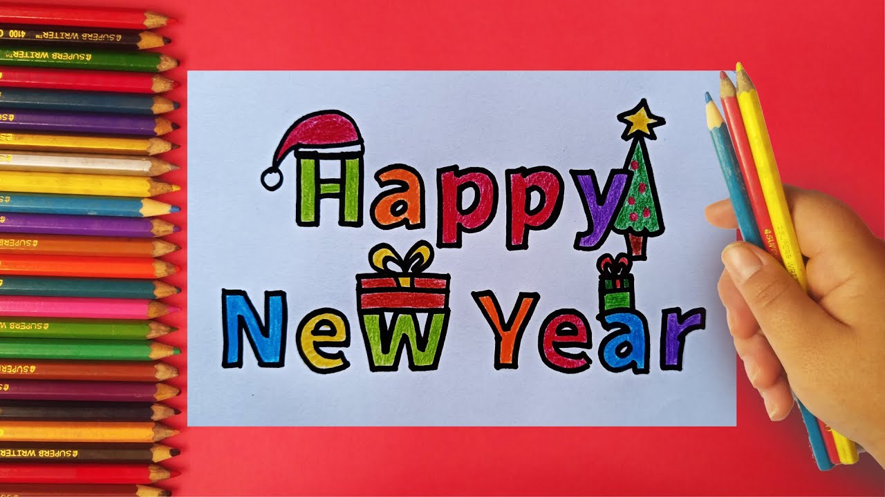 HAPPY NEW YEAR Drawing Easy - YouTube