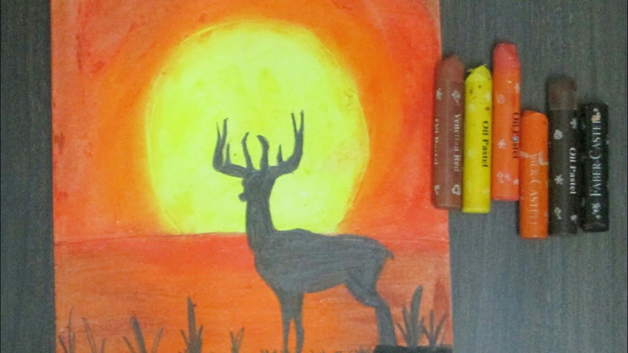 Deer Scenery drawing using oil pastels | step by step - YouTube