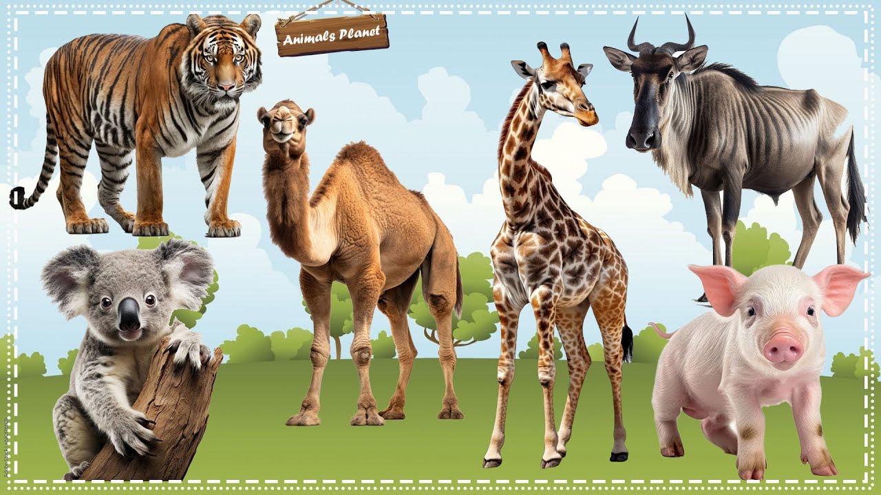 Cute Animal Sounds and Clips: Tiger, Camel, Giraffe, Gnu, Pig, Koala ...
