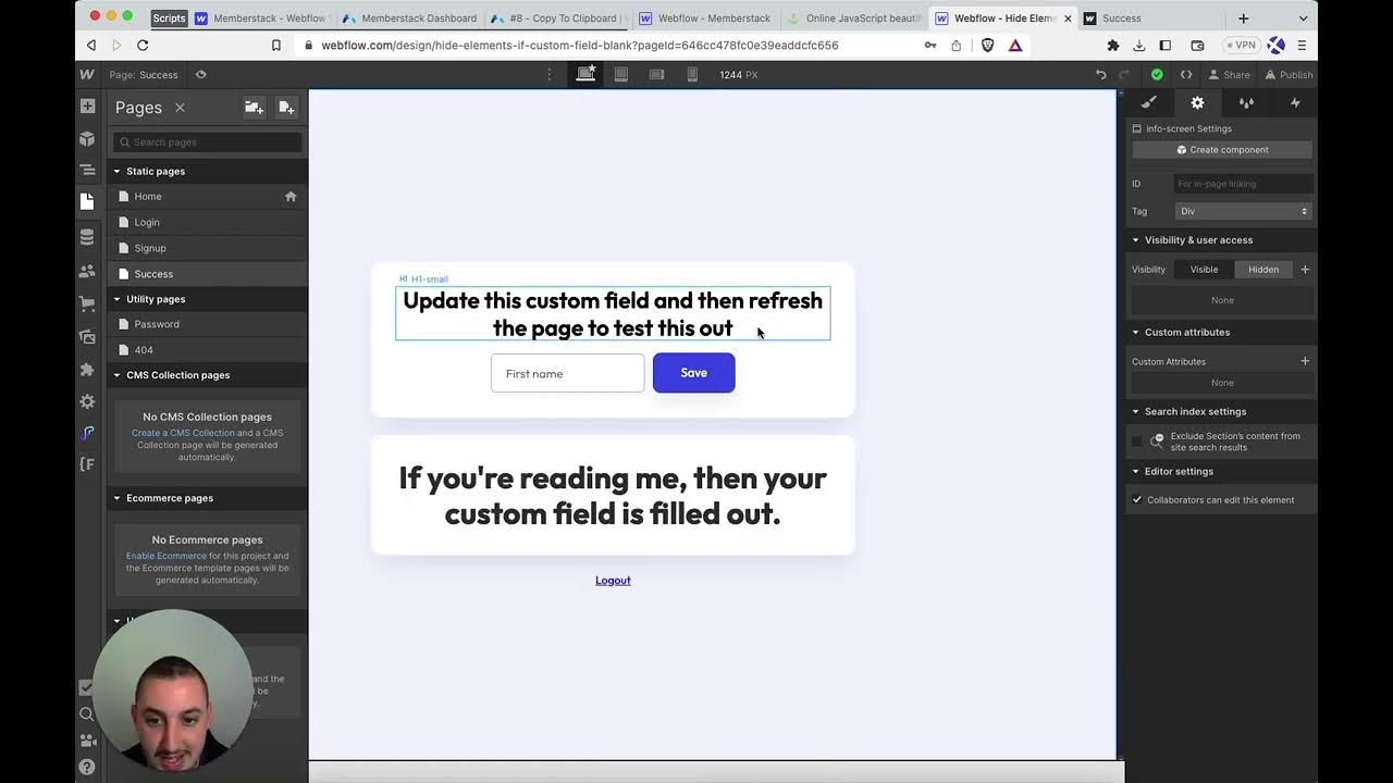 How To Hide/Show Elements On A Webflow Site Based On A Custom Field - YouTube