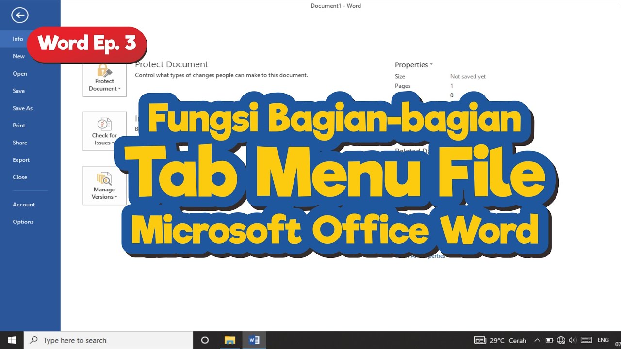 Fungsi Bagian-bagian Tab Menu File Microsoft office Word | Tutorial ...