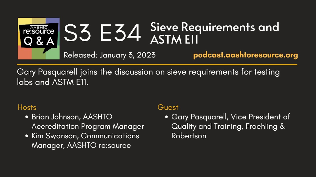 AASHTO re:source Q & A Podcast, S3 E34: Sieve Requirements and ASTM E11 ...