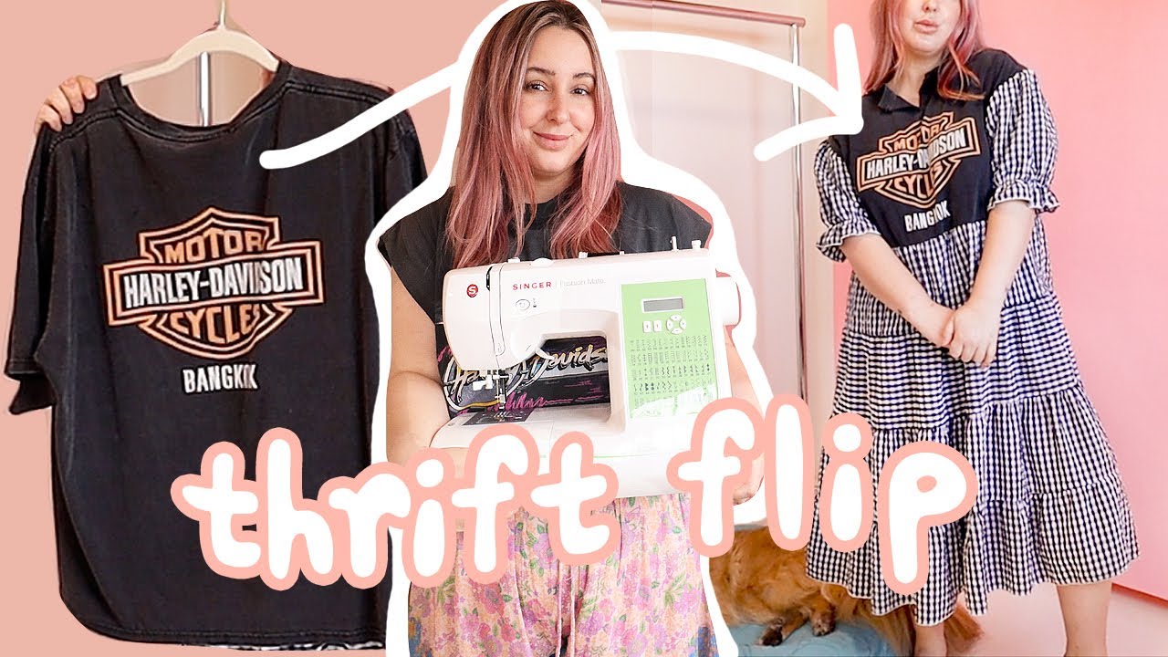 THRIFT FLIP * graphic tee upcycled into a dress! - YouTube