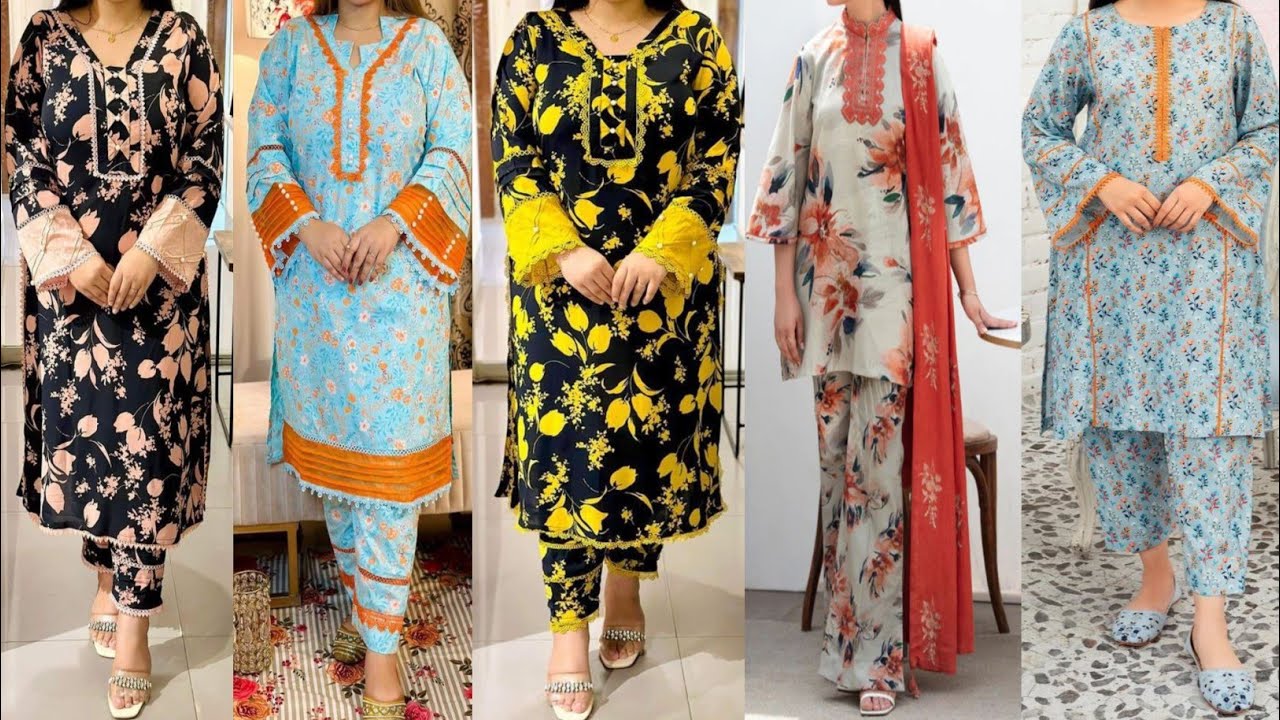 New stylish 2 piece design on Eid //all over printed 2piece suit design ...
