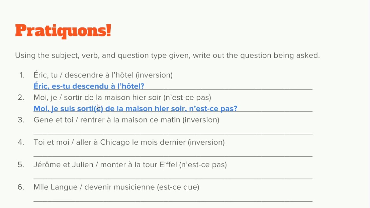 Passé composé avec être au négatif et à l'interrogatif - YouTube