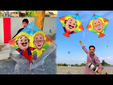 Moto Patlu Kite Flying Vs Big Plasticbag Caught Moto Kite 