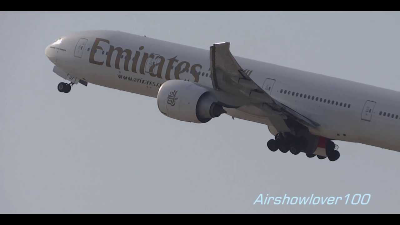 Emirates Boeing 777-300ER Sunset Takeoff LAX - YouTube